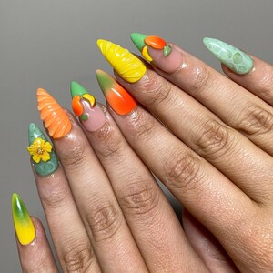 MANGO TANGO Reusable Press on Nails Fruit Nails Mango Nails 3D Nail Art ...