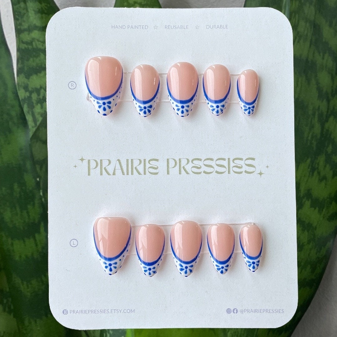 AMALFI Reusable Press on Nails for Spring Blue White Amalfi Ceramic ...