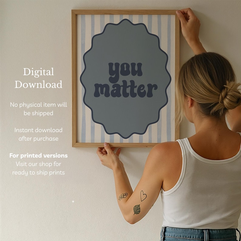 You Matter Print, Navy Blue Badge, Retro Encouragement Wall Art ...
