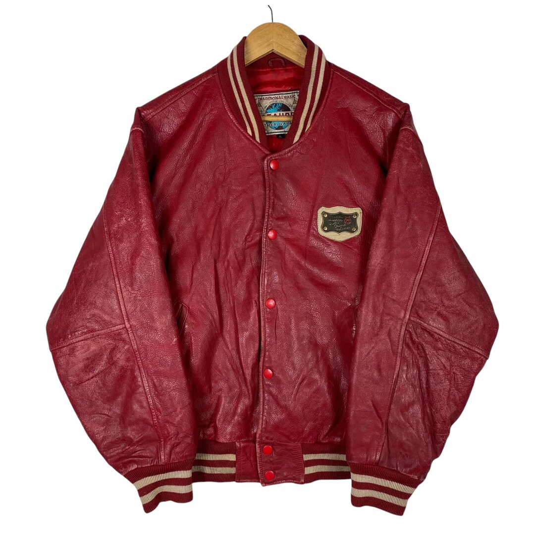 Pick!! 80s Seahop Varsity Genuine Leather Bomber Jacket Street Rap Hip ...