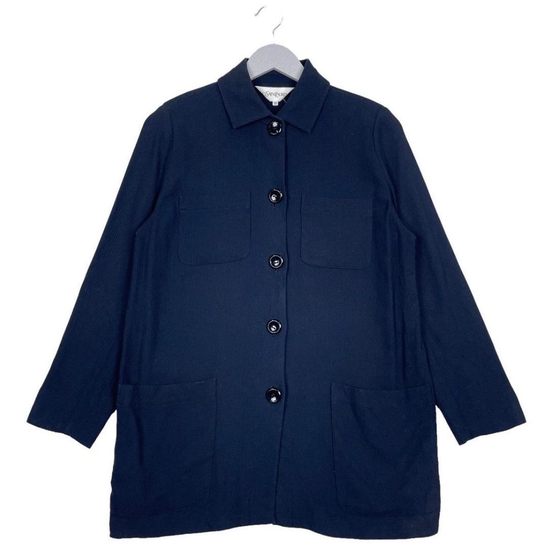 Pick 80s Yves Saint Laurent Button Linen Ysl Paris Navy Blue Jacket ...