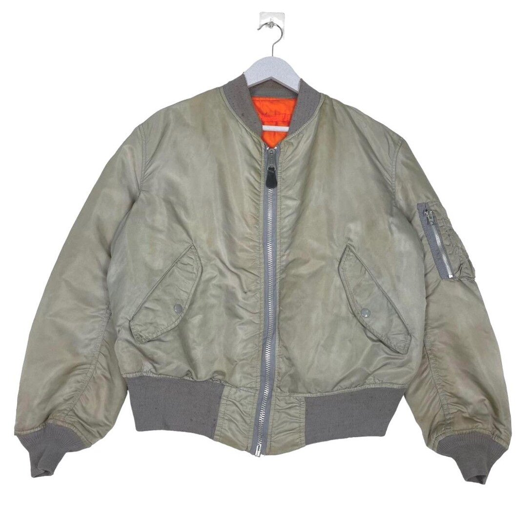 Pick!! 80s Alpha Industries Ma1 Bomber Riot Jacket Light Grey Men Zipper Flight Jacket Size ...