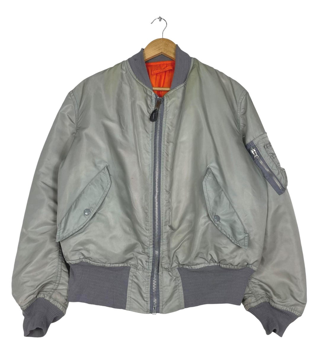 Pick 80s Alpha Industries Ma1 Bomber Riot Jacket Light Grey Men Zipper Flight Jacket Size Large ...