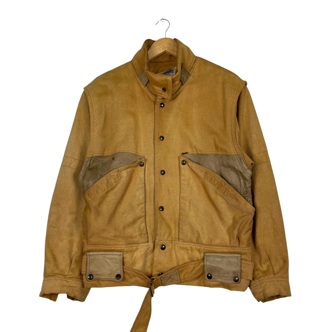 Pick 80s Reporter Italy Bomber Jacket Mustard Canvas Suede Pocket Size ...