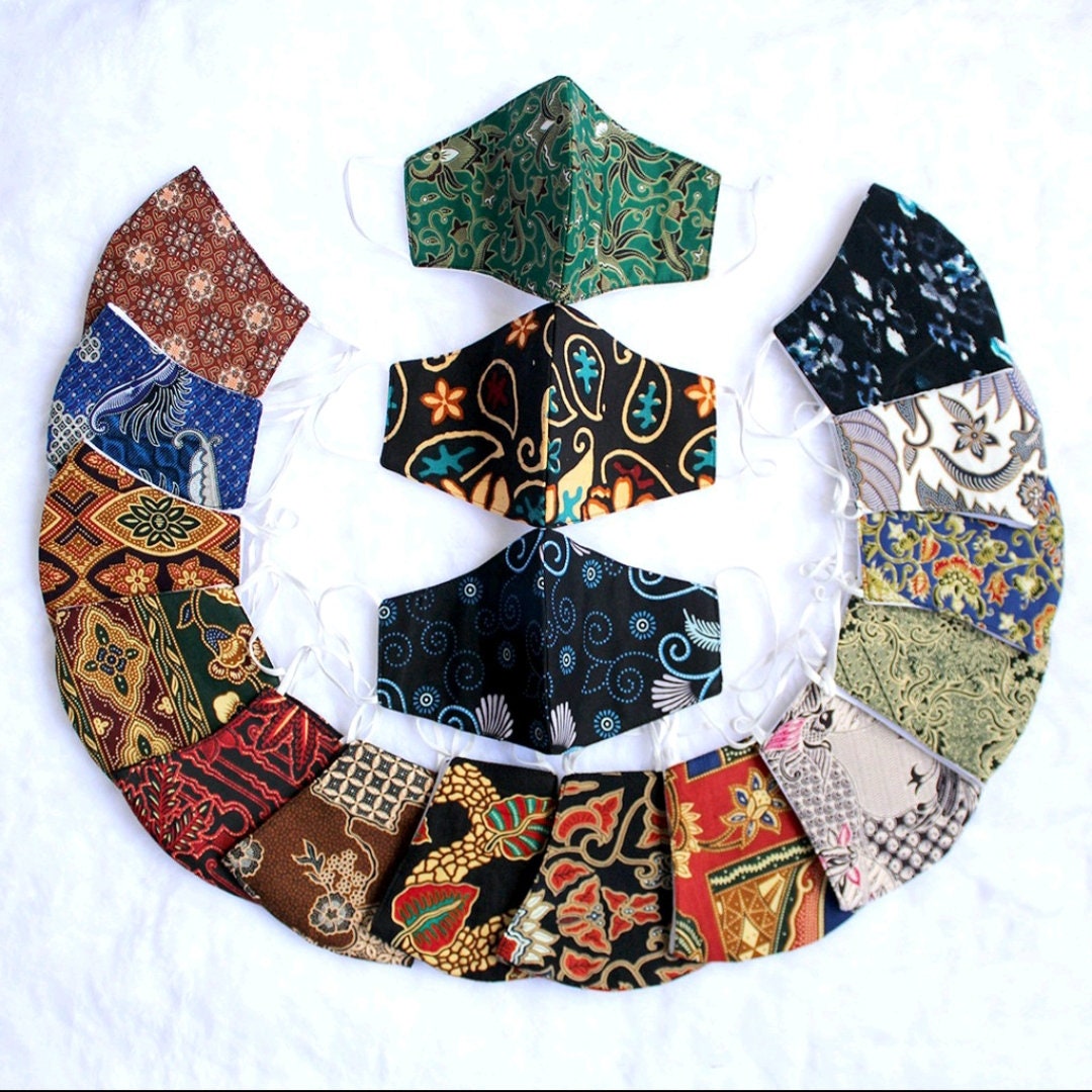 5 Pieces of Indonesian Batik Face Mask, Stylish Colorful Face Batik ...