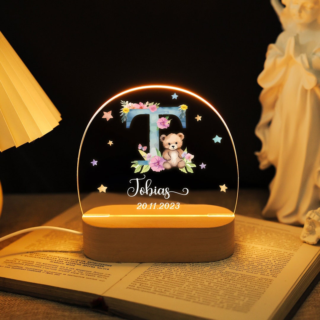 Cute Animals Initial Night Light,acrylic Cartoon Animal Desk Lamp,led ...