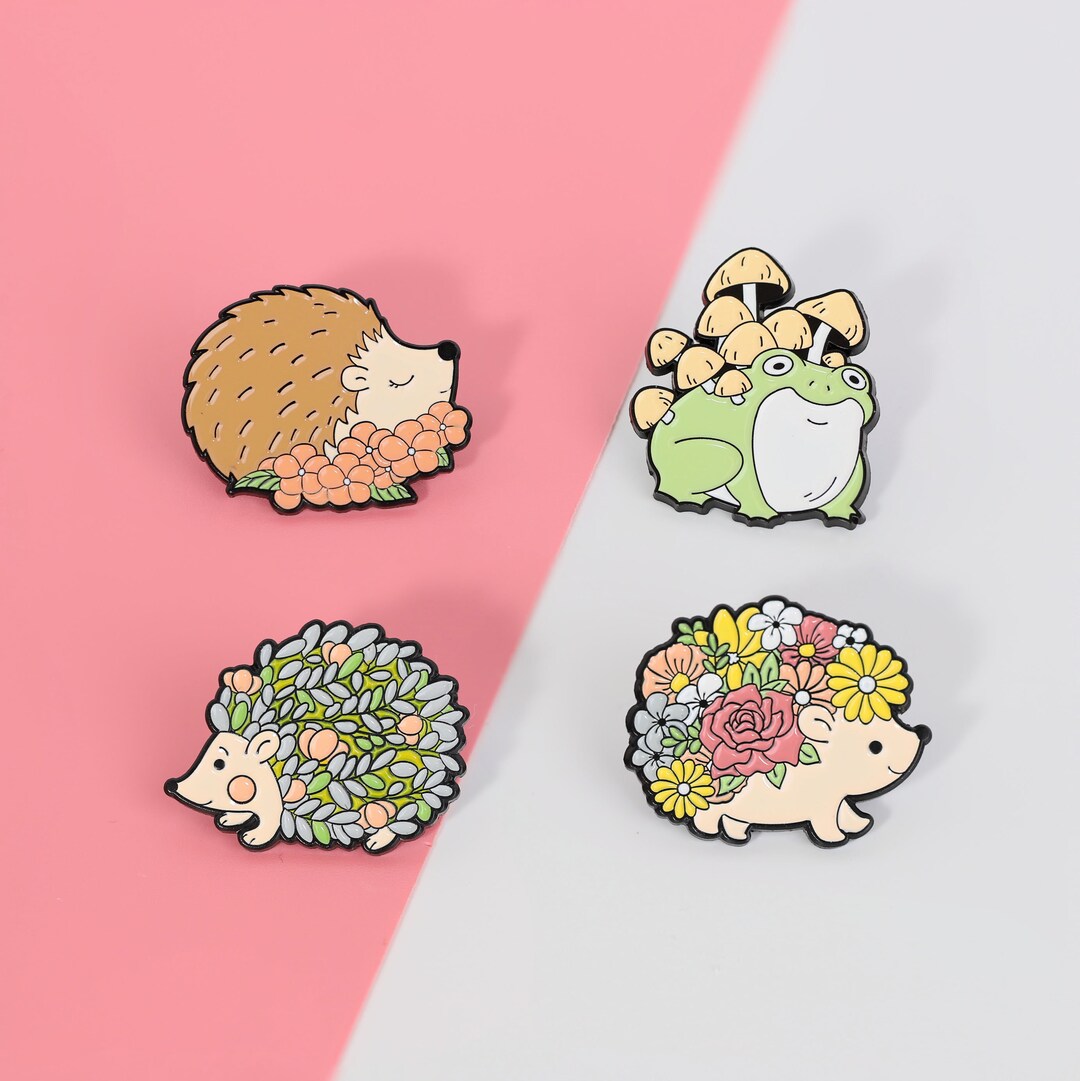 Flower Hedgehog Mushroom Frog Enamel Pin Animal Hard Pins - Etsy