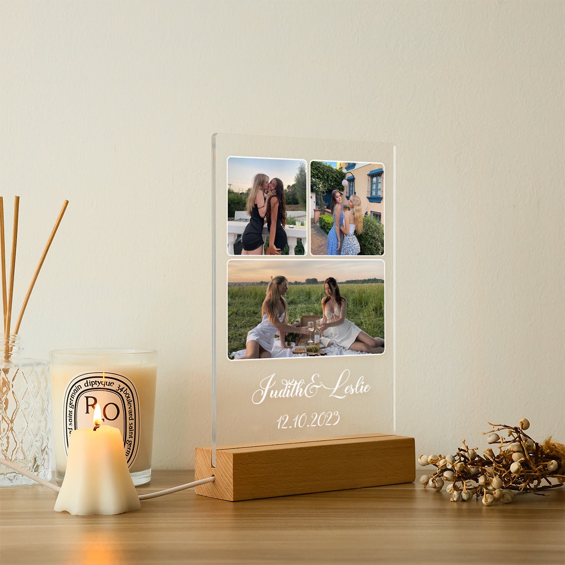 Best Friend Photo Collage Lamp Personalized Couple Photo with Text ...