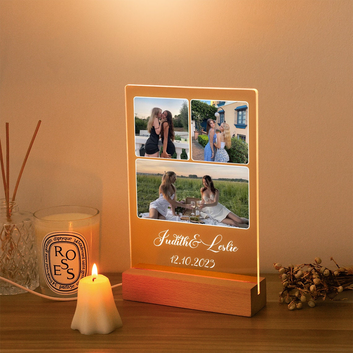 Best Friend Photo Collage Lamp Personalized Couple Photo with Text ...