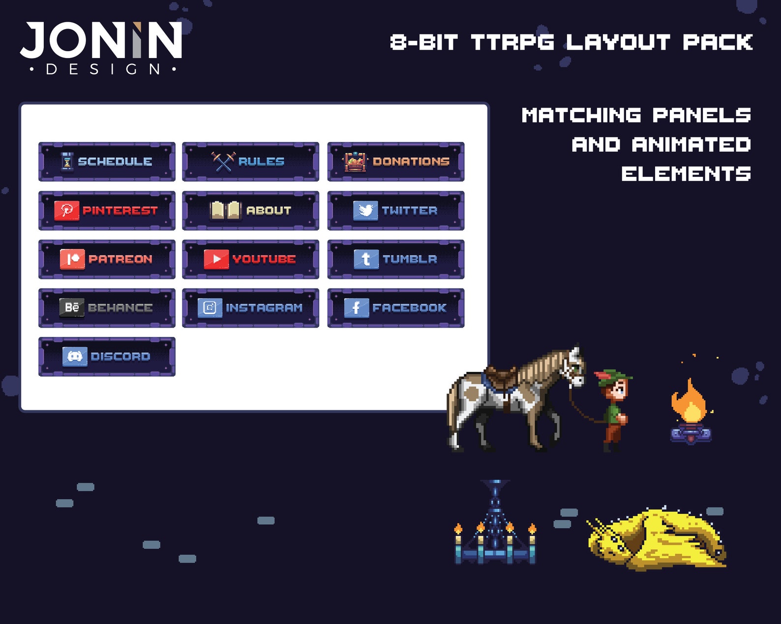 8-bit TTRPG Twitch Overlay Pack | Animated Scenes & Panels (digital ...