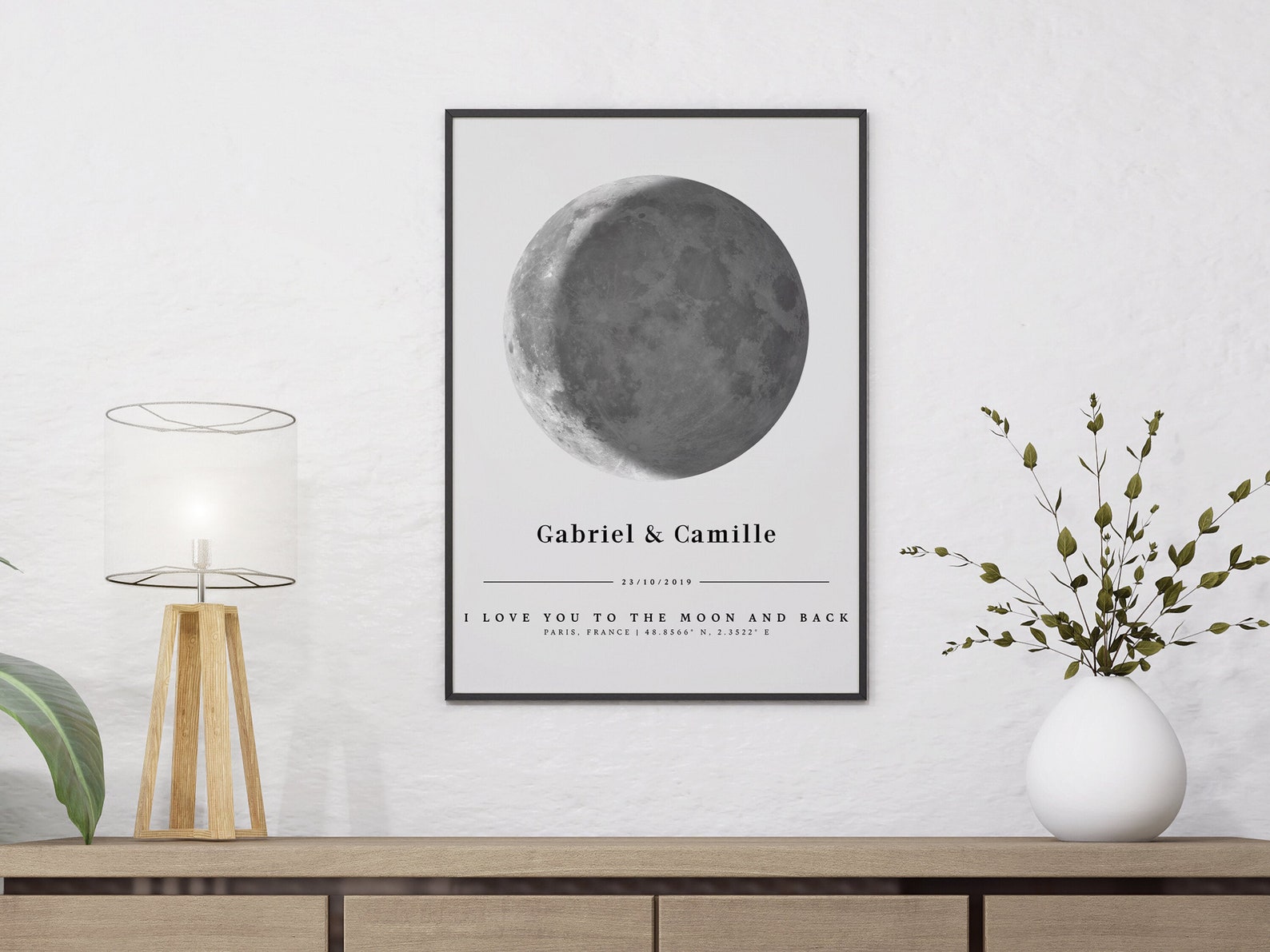 Custom Moon Phase Print, Framed Personalized Moon Phase Wall Art, Night ...