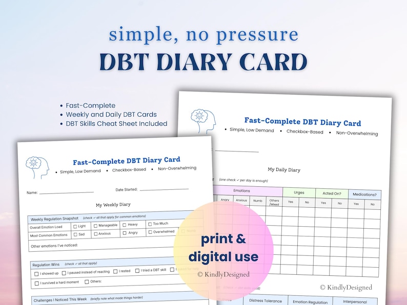Simple DBT Diary Card for Teens and Adults, Skills Tracker and Cheat ...