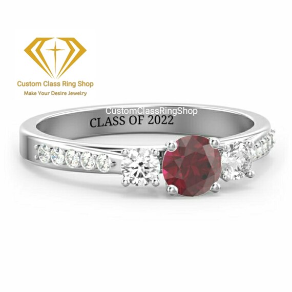 Round cut Custom Graduation RingCustom class ring for her | Etsy