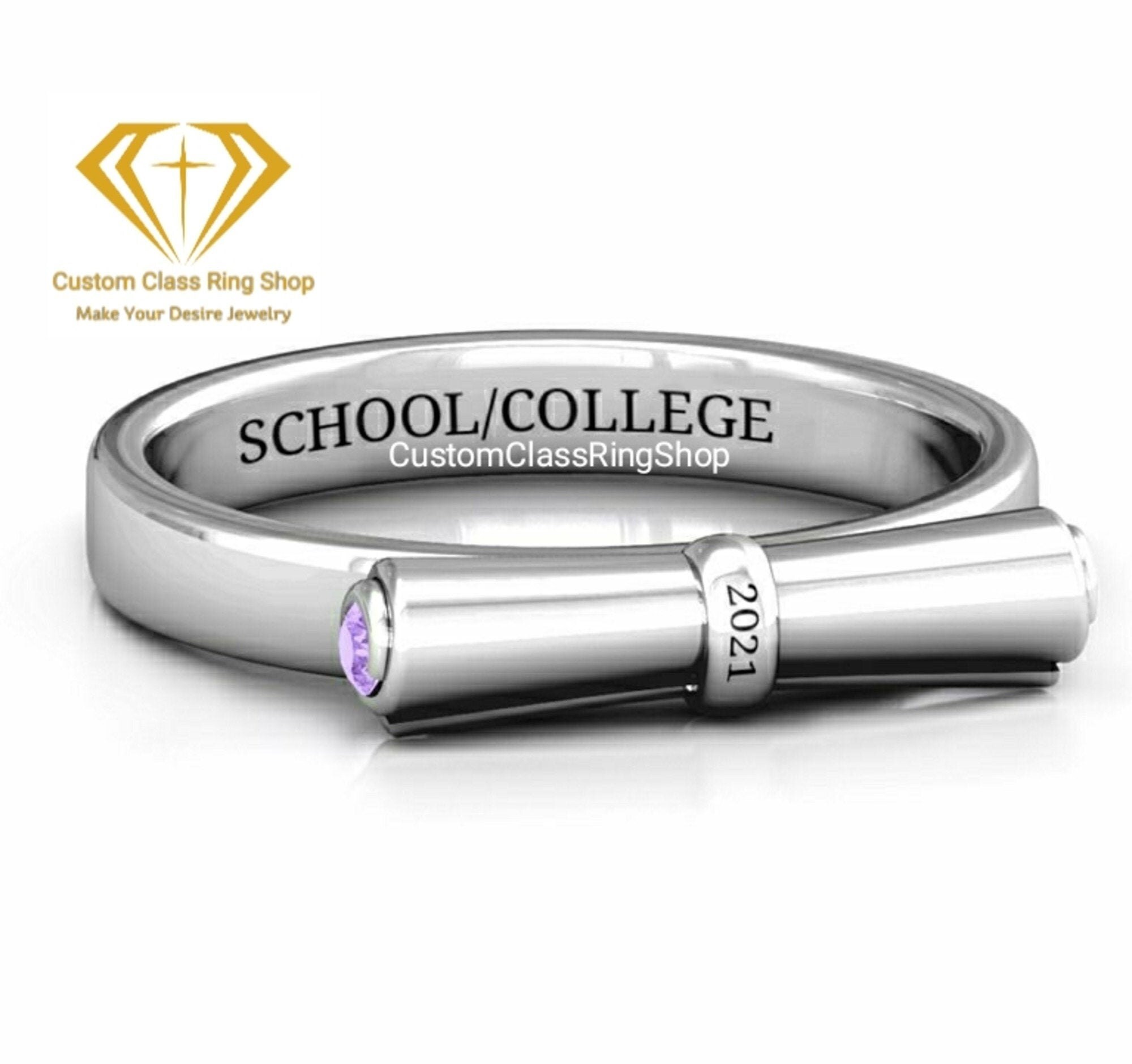 Anillo de graduación personalizado, oro macizo o plata de ley, hecho a ...