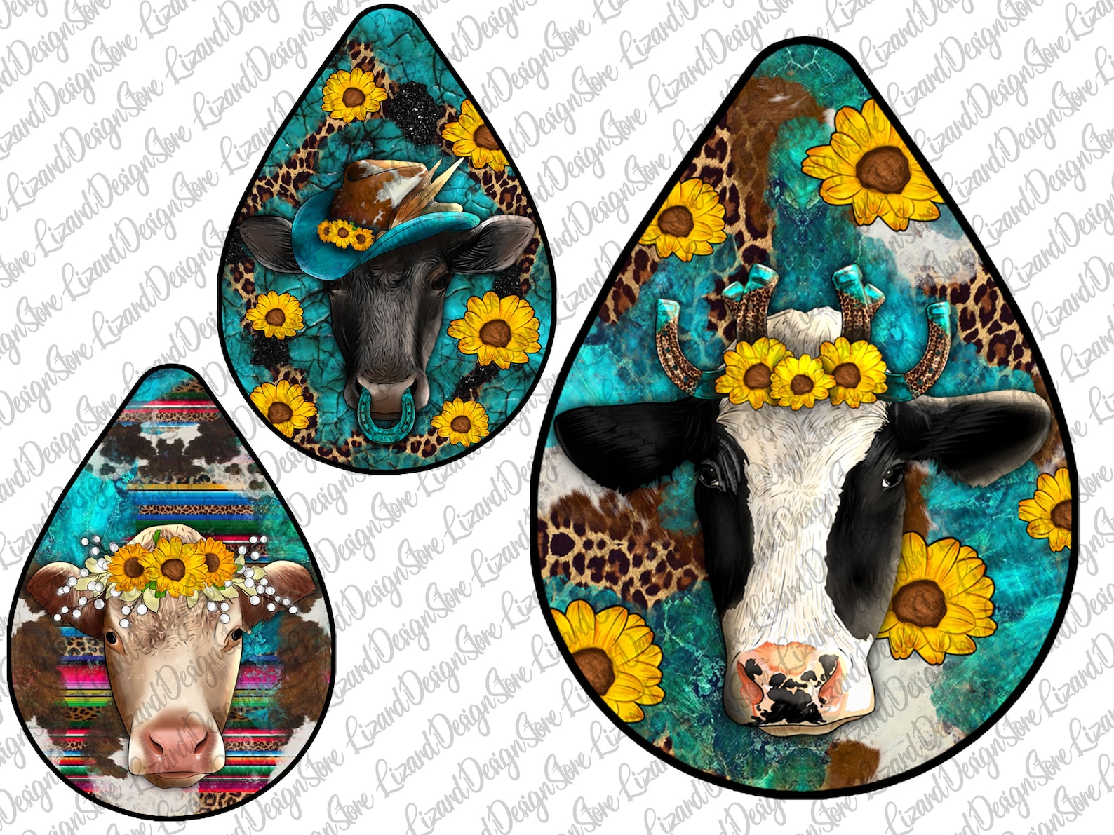 Western Cow Tear Drop Bundle Png, Western Tear Drop Earrings Bundle ...