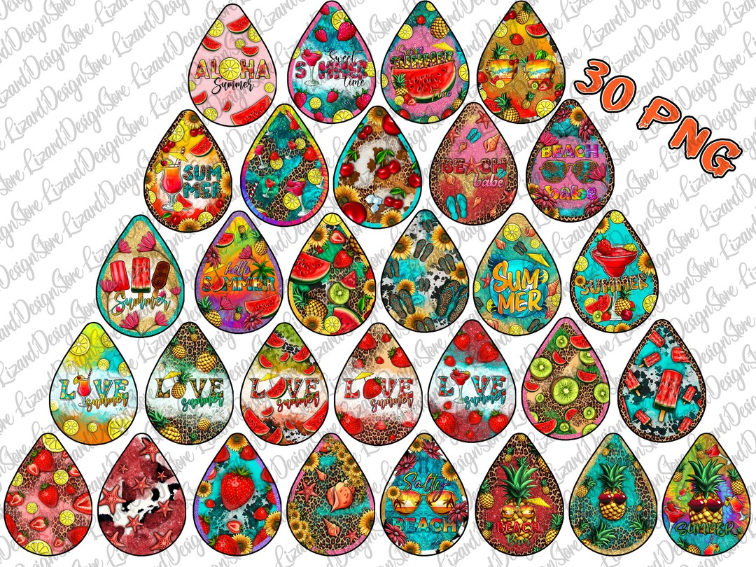 30 Summer Tear Drop Earrings Bundle, Digital PNG File, Instant Download ...