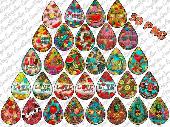 30 Summer Tear Drop Earrings Bundle Digital PNG File Instant - Etsy
