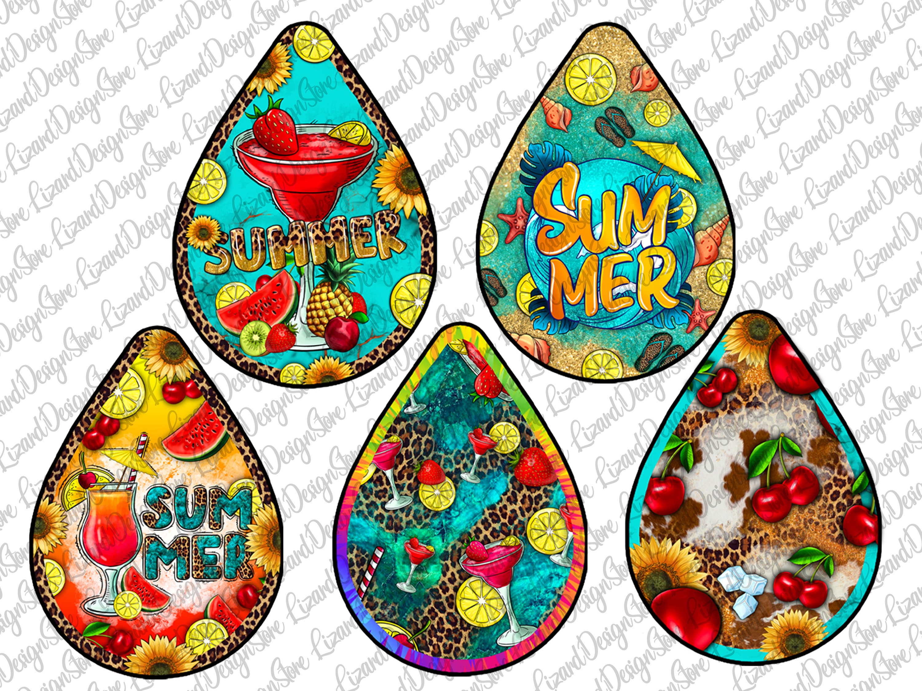 30 Summer Tear Drop Earrings Bundle Digital PNG File Instant - Etsy