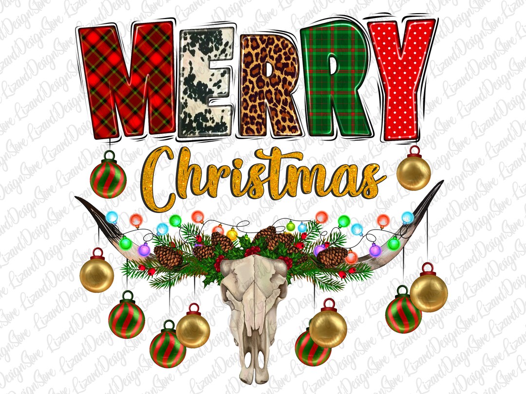 Merry Christmas Bull Skull Png, Christmas Bull Skull Png, Western Bull ...