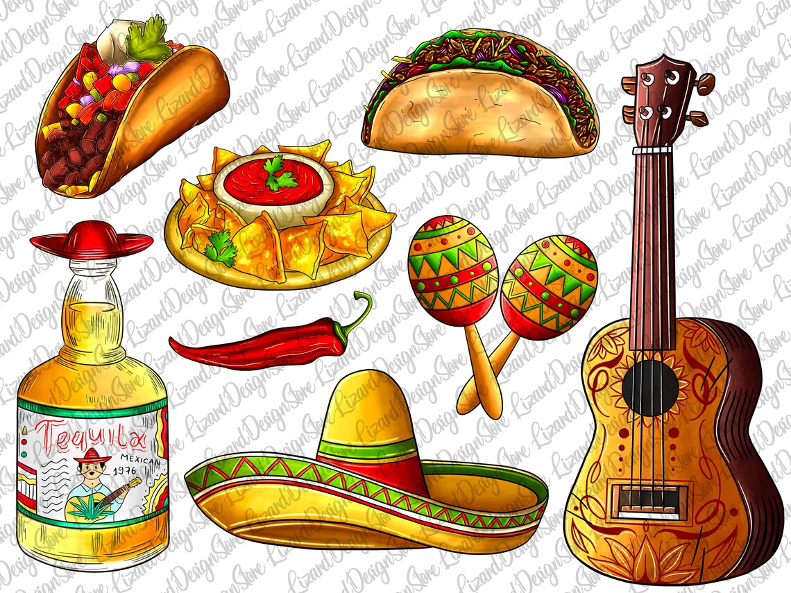 Mexican Bundle Png Tequila Png Mexican Hat Guitar Png - Etsy