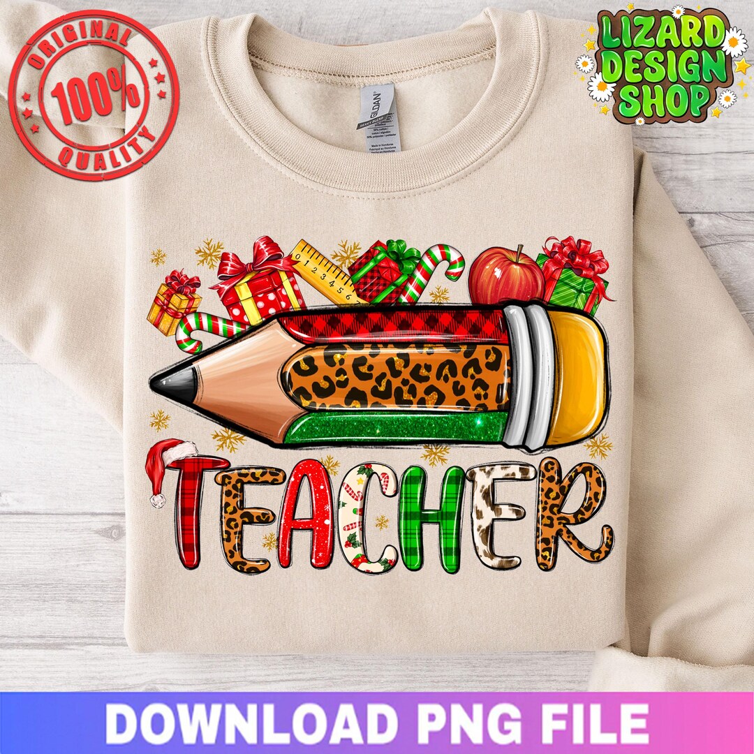 Christmas Teacher Pencil Png Sublimation Design, Merry Christmas Png ...