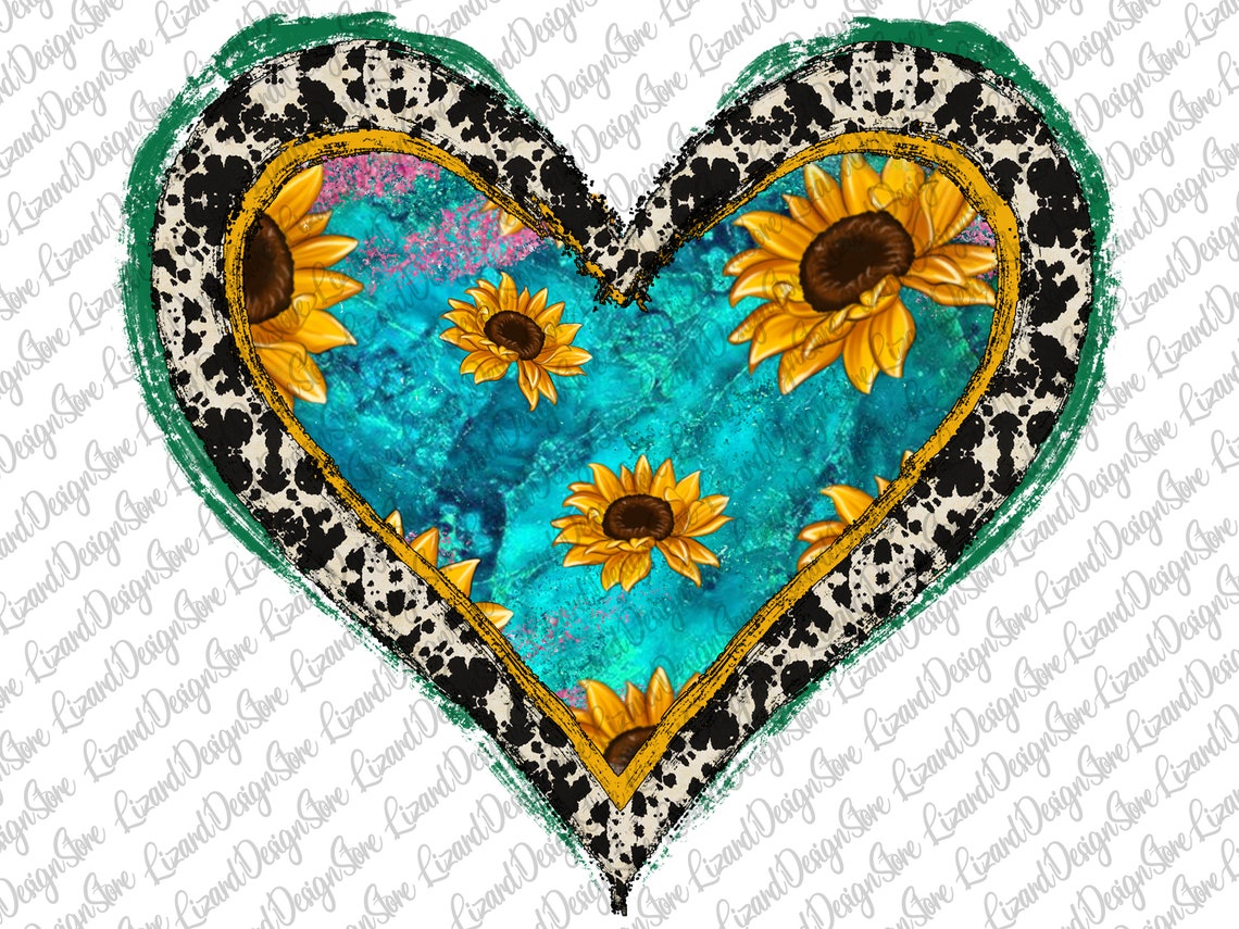 Turqoise Sunflower Heart Design Pngcowhide Heart Pngcowhide - Etsy