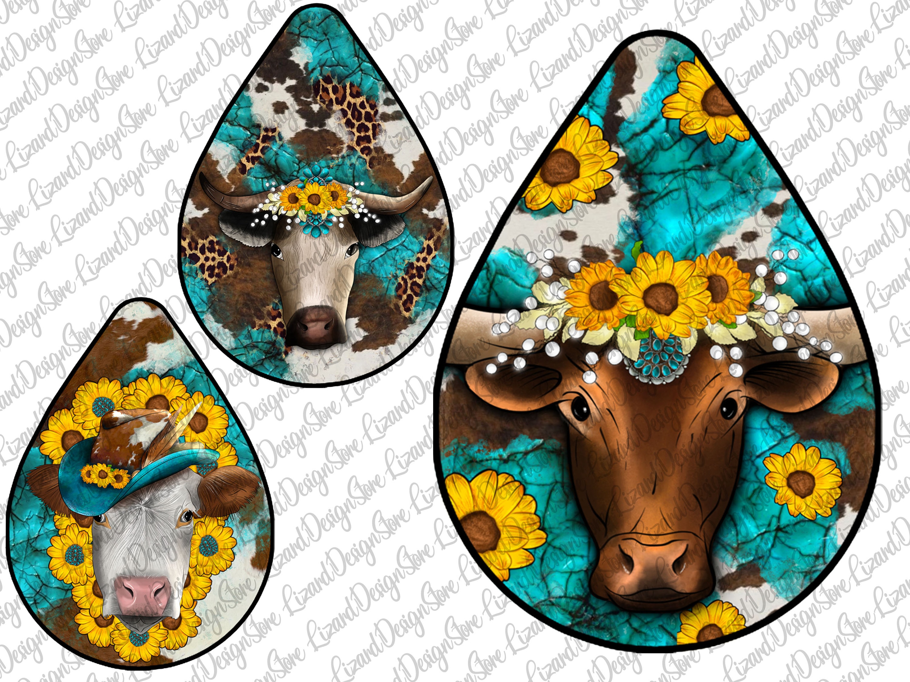 Western Cow Tear Drop Bundle Png, Western Tear Drop Earrings Bundle ...