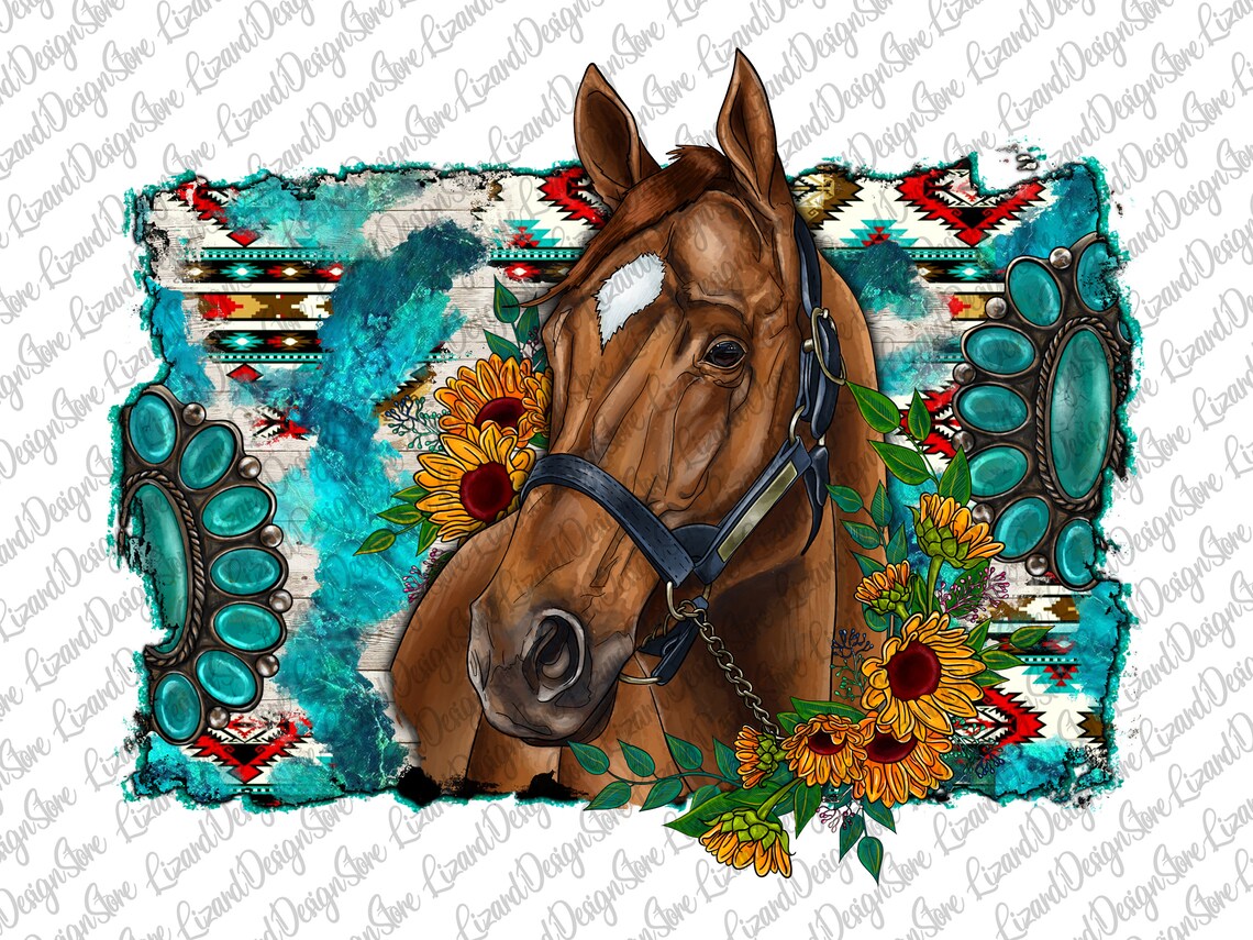Horse Aztec Gemstone Background Png Western Sunflowers Horse - Etsy