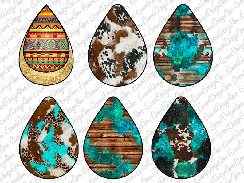 45 Western Tear Drop Earrings Bundle, Digital PNG File, Western ...