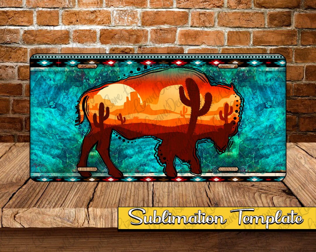 Western Sunset Bison Turquoise Png License Plate Sublimation Design ...