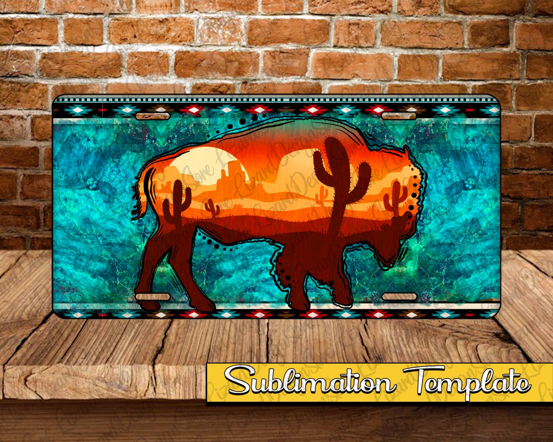 Western Sunset Bison Turquoise Png License Plate Sublimation - Etsy