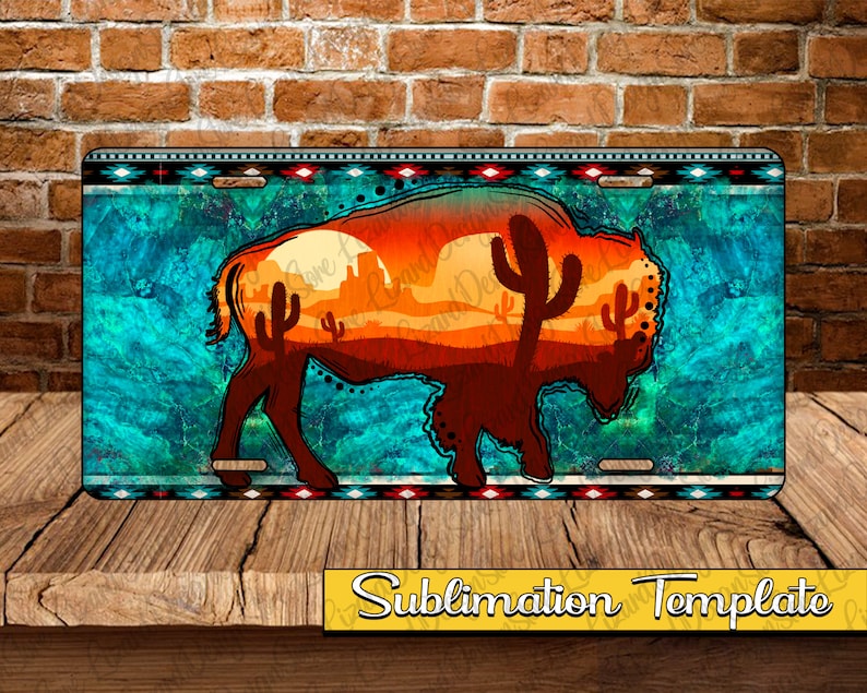 Western Sunset Bison Turquoise Png License Plate Sublimation - Etsy