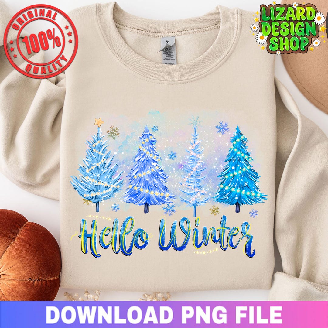 Hello Winter Trees Png Sublimation Design Download, Winter Png, Cozy ...