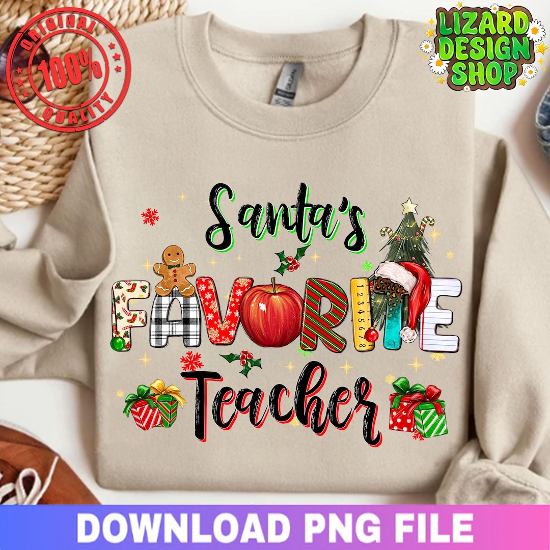 Santa's Favorite Teacher Png Sublimation Design Download, Christmas Png ...
