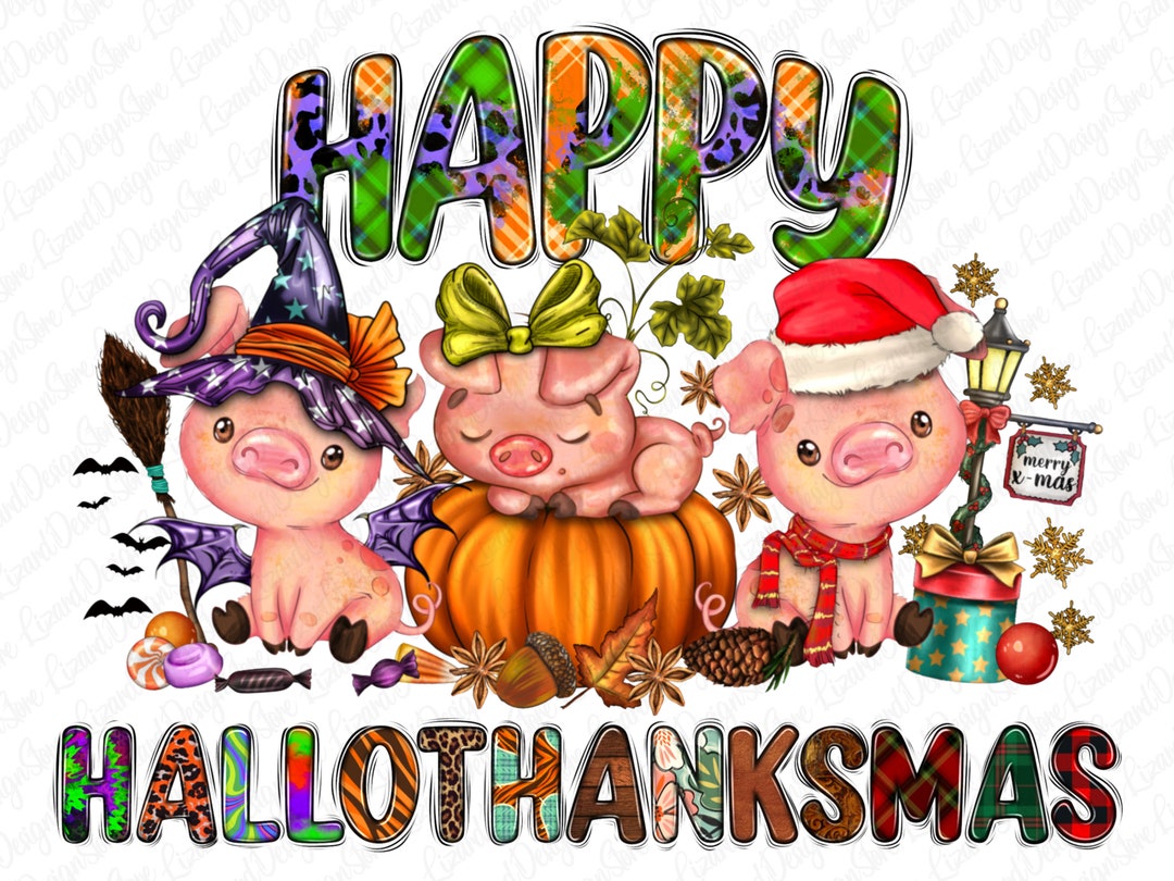Happy Hallothanksmas Pigs Png Sublimation Design, Merry Christmas Png ...