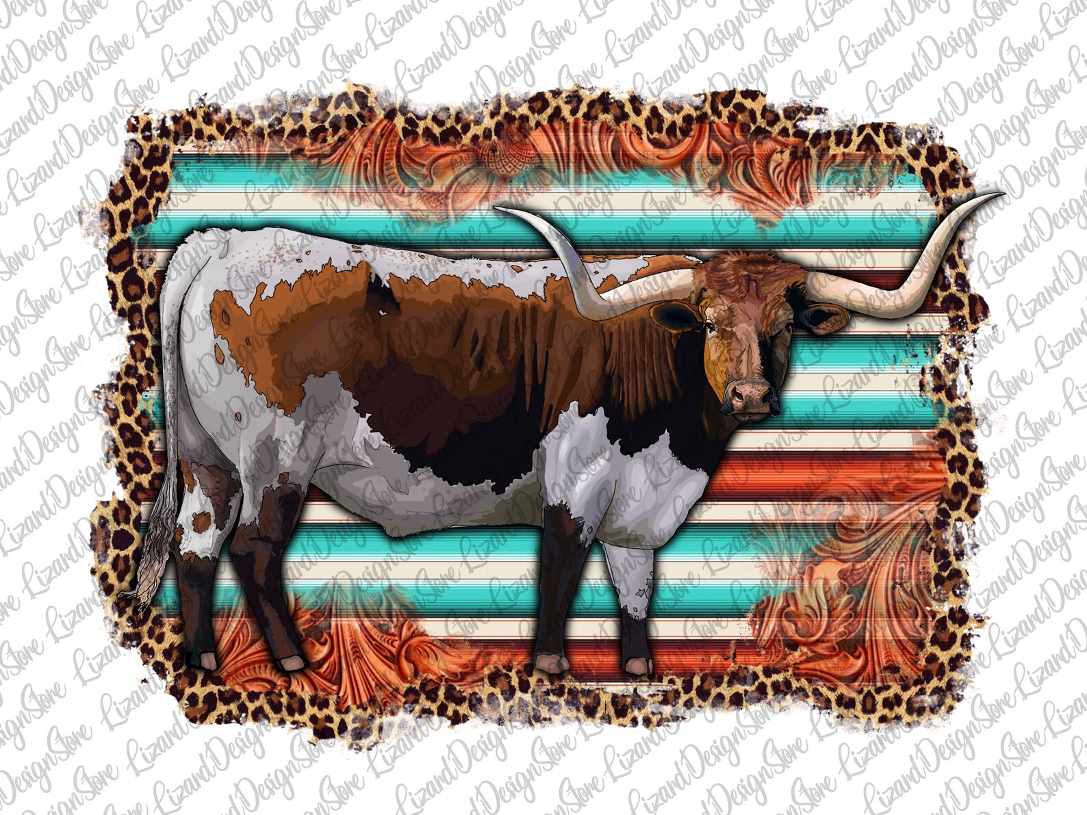 Texas Longhorn Cow Serape Background Png Texas Longhorn Cow - Etsy