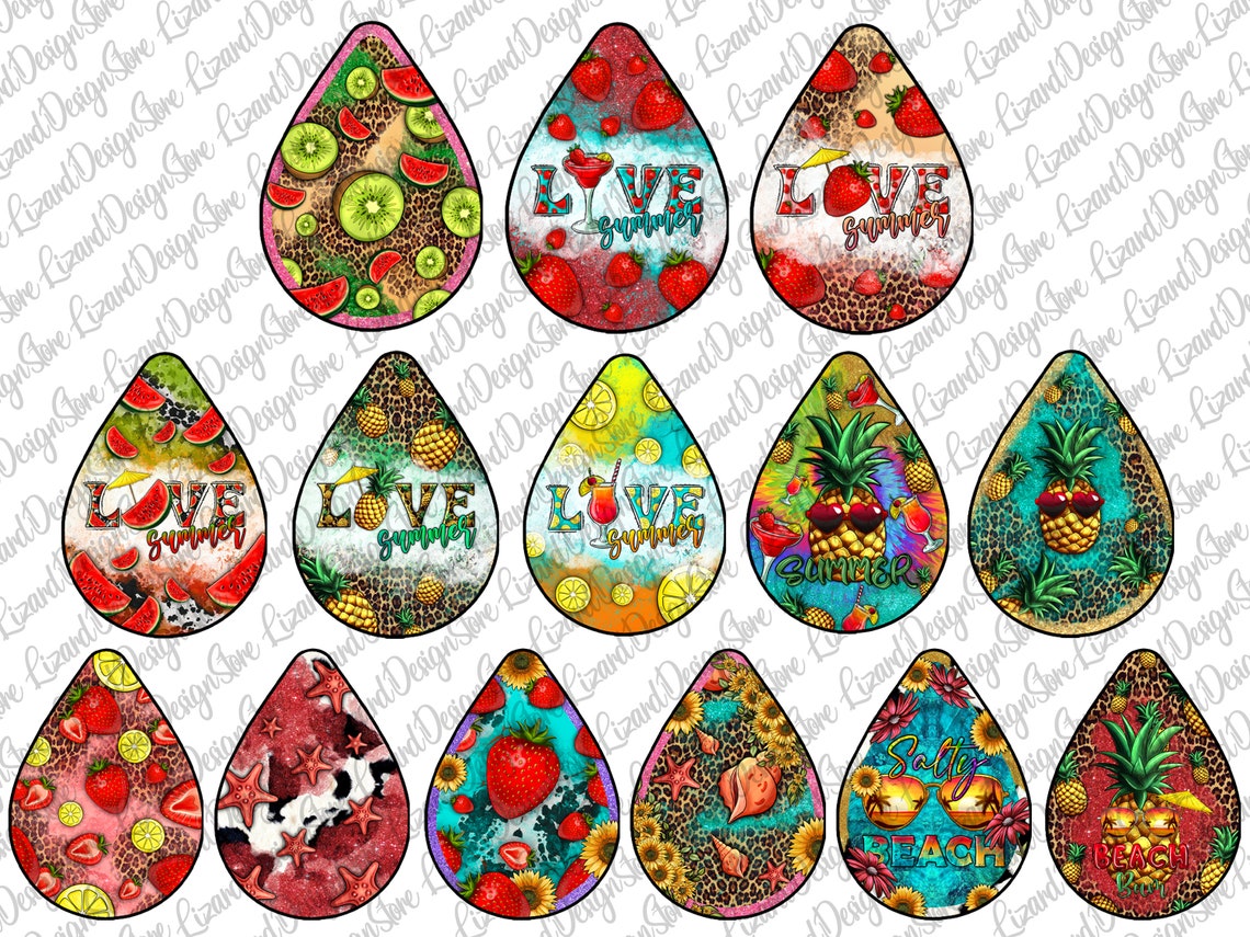 30 Summer Tear Drop Earrings Bundle Digital PNG File Instant - Etsy