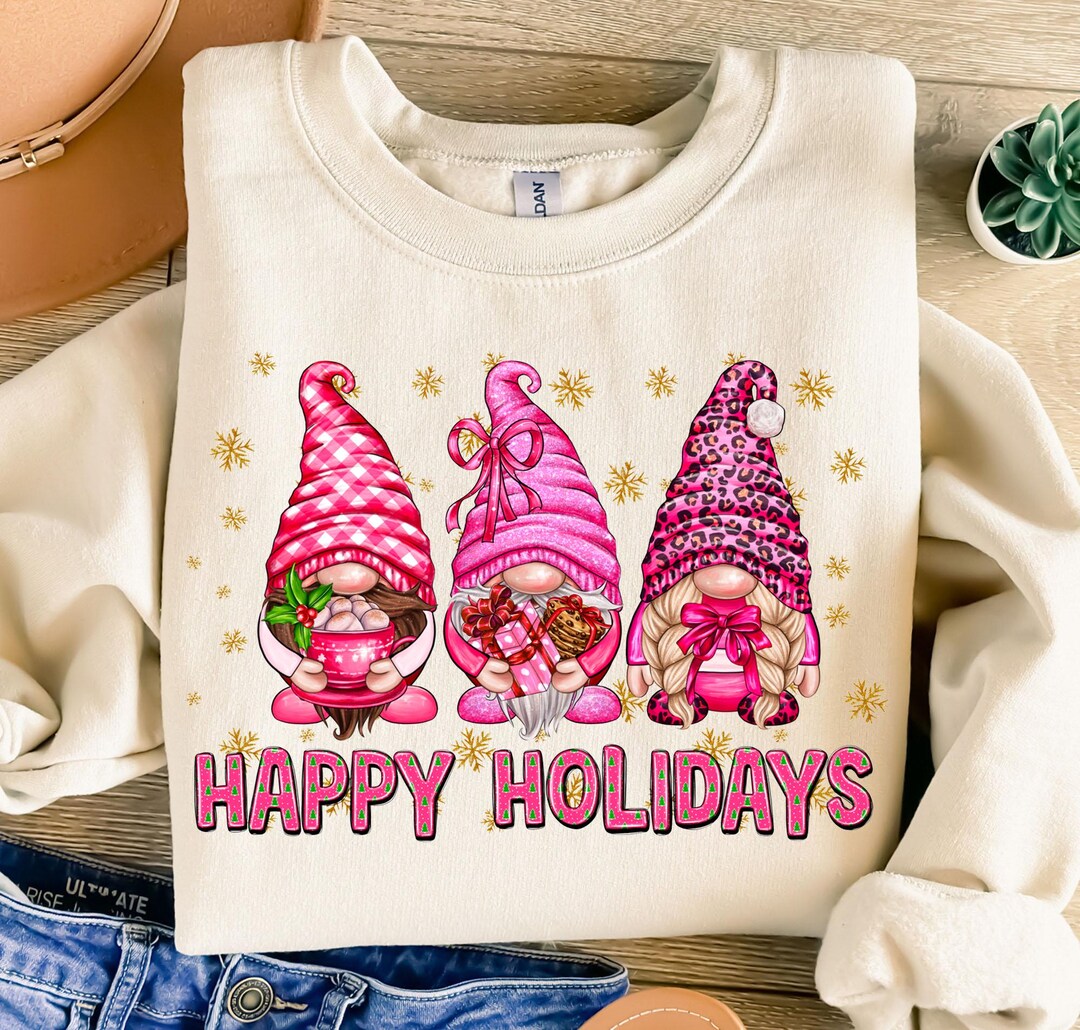 Happy Holidays Gnomes Png,pink Christmas Gnomes Png Sublimation Design ...