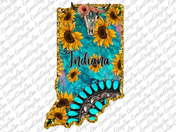 Indiana Sunflower Gemstone Map Indiana State Boho Skull | Etsy