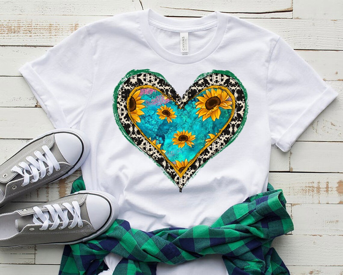 Turqoise Sunflower Heart Design Pngcowhide Heart Pngcowhide - Etsy