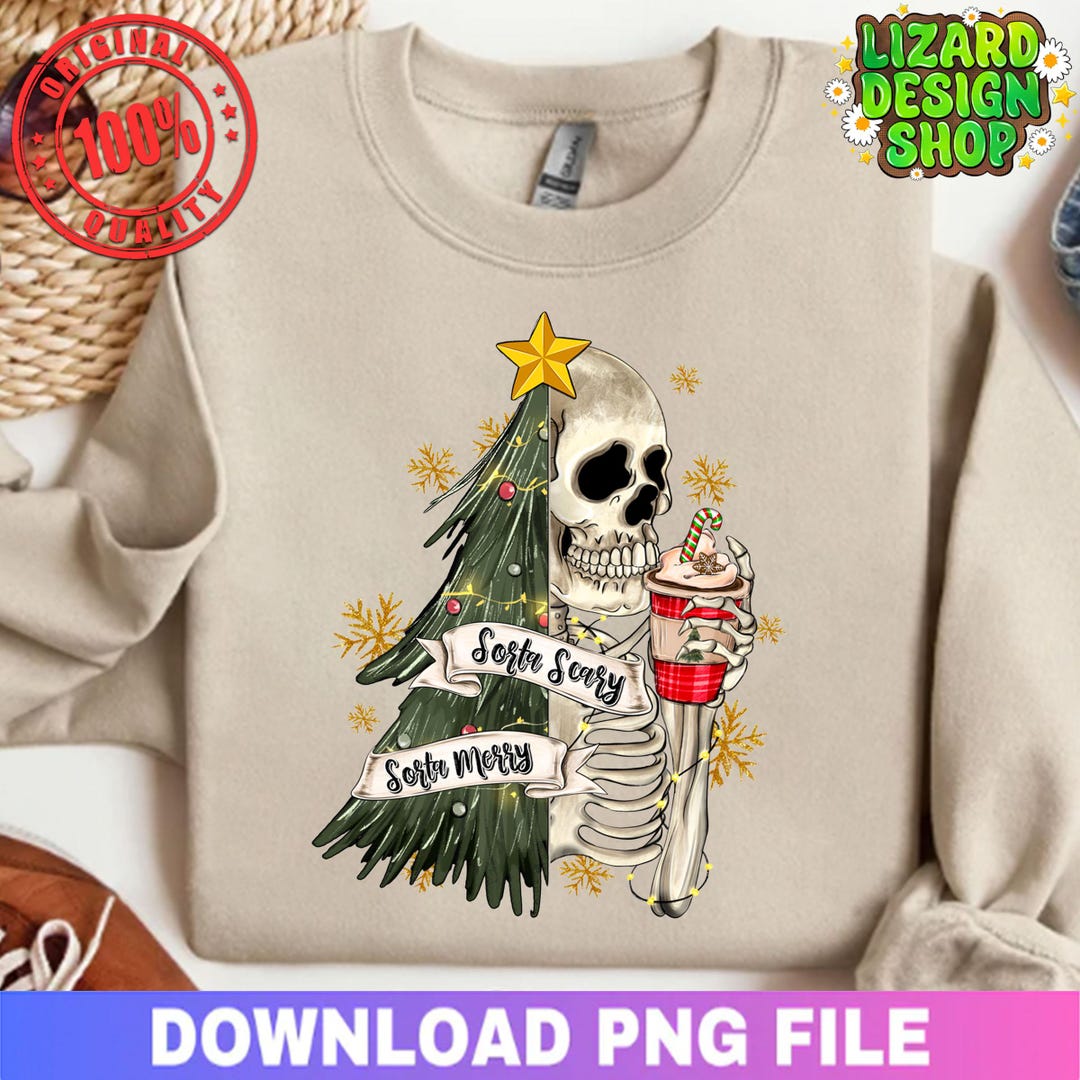 Sorta Scary Sorta Merry Skeleton Christmas Tree Png Sublimation Design ...