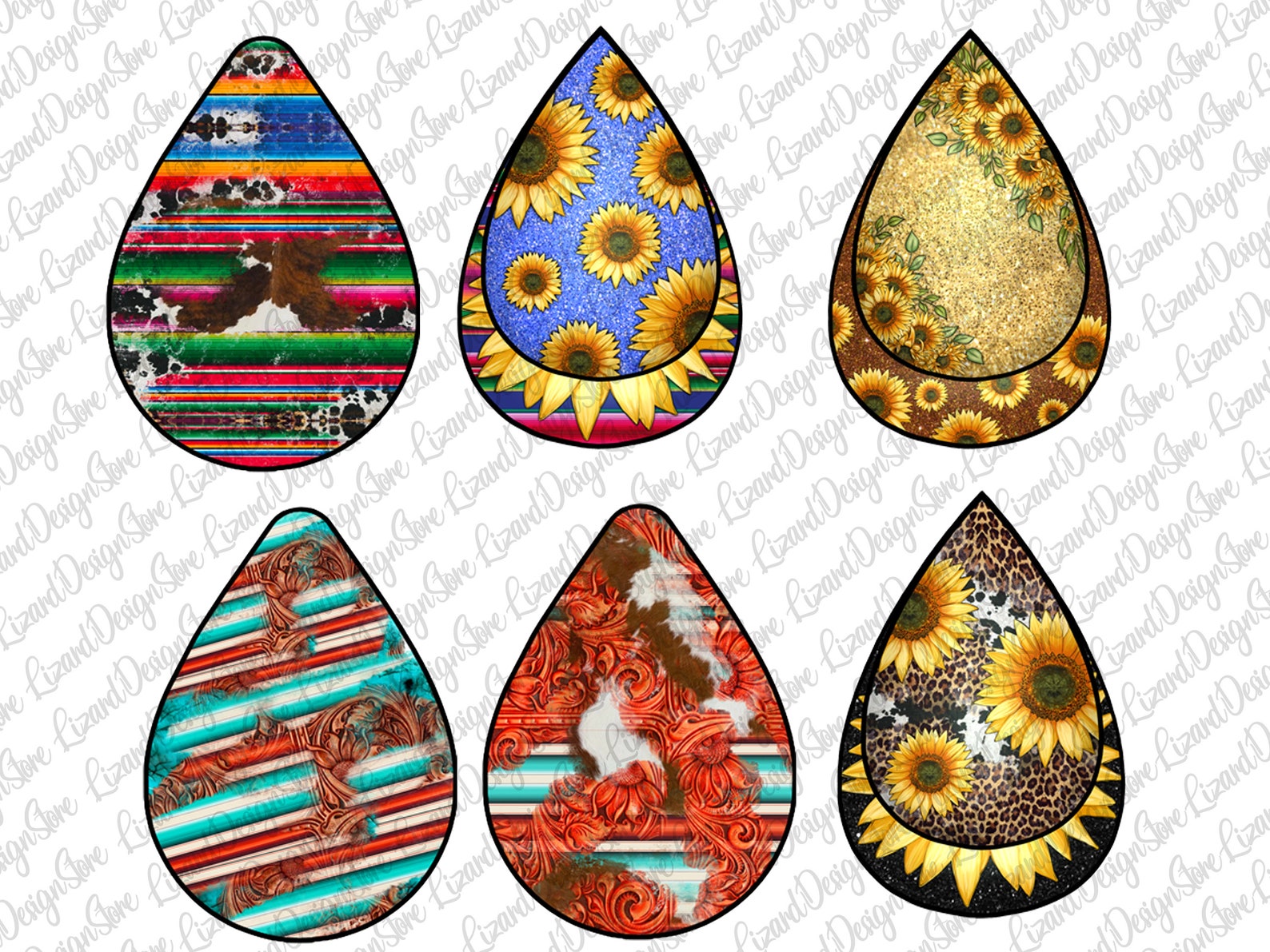 45 Western Tear Drop Earrings Bundle, Digital PNG File, Western ...