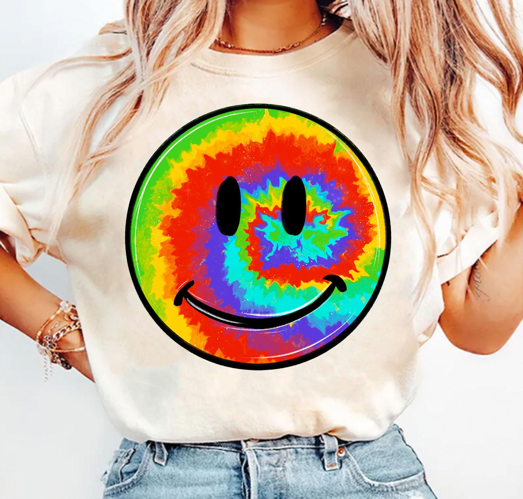 Tie Dye Smiley Png, Distressed Happy Face, Retro Graphic, Sublimation ...