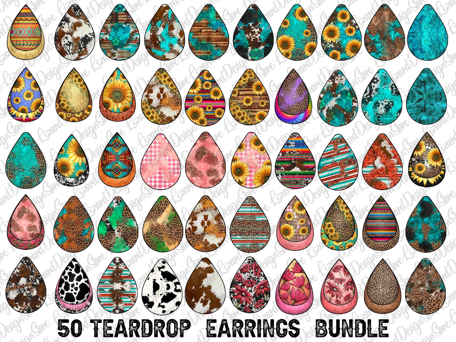 45 Western Tear Drop Earrings Bundle, Digital PNG File, Western ...