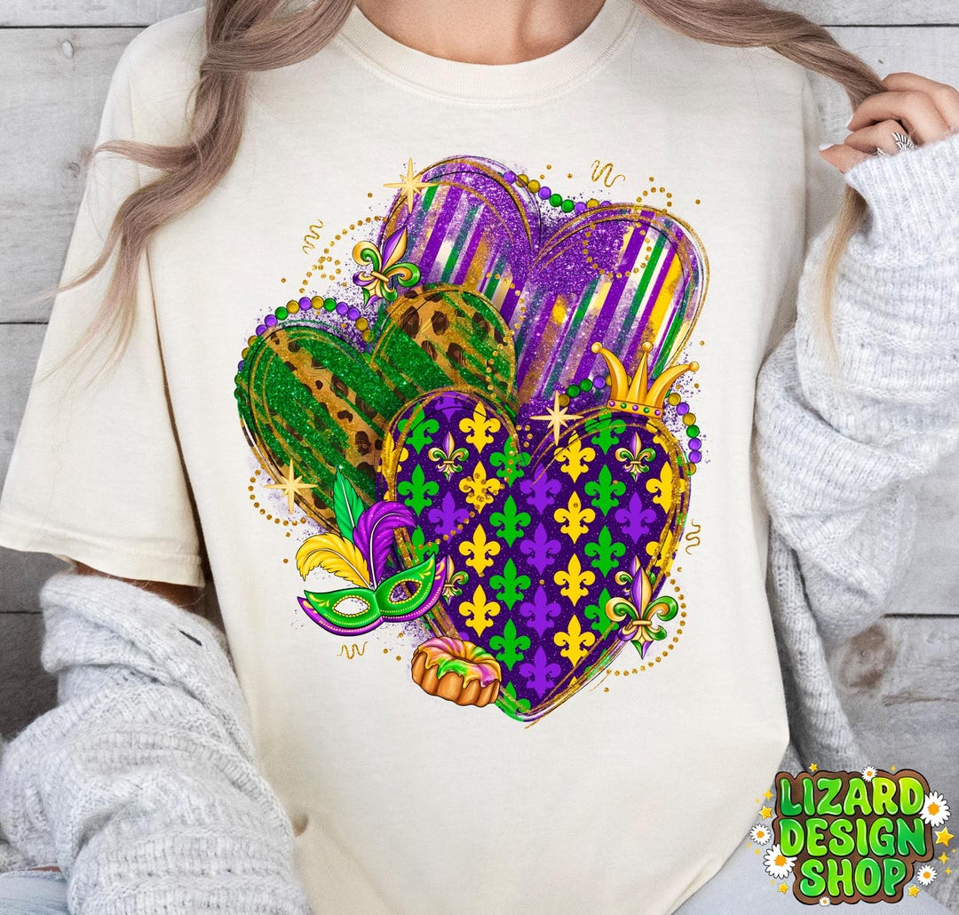 Mardi Gras Heart Png Sublimation Design Download, Mardi Gras Png, Mardi ...