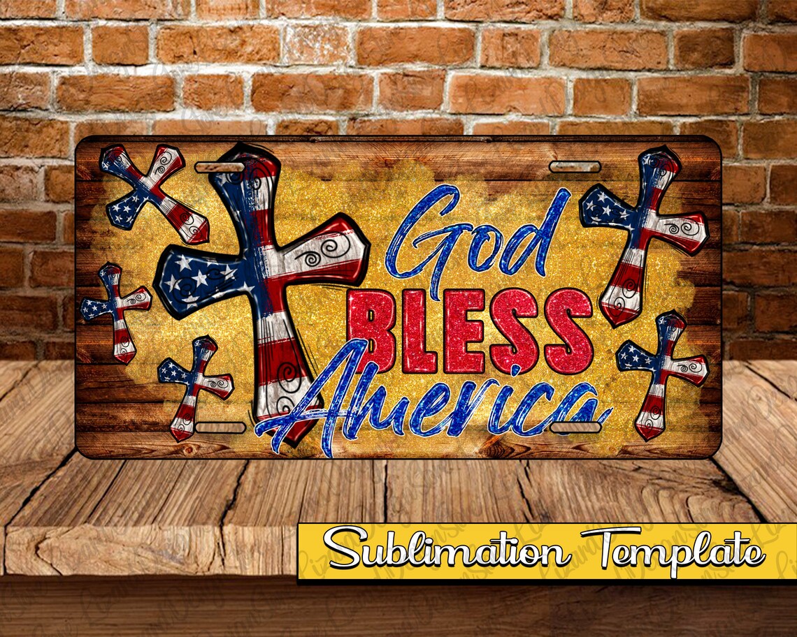 God Bless America License Plate Png American Cross Wood - Etsy
