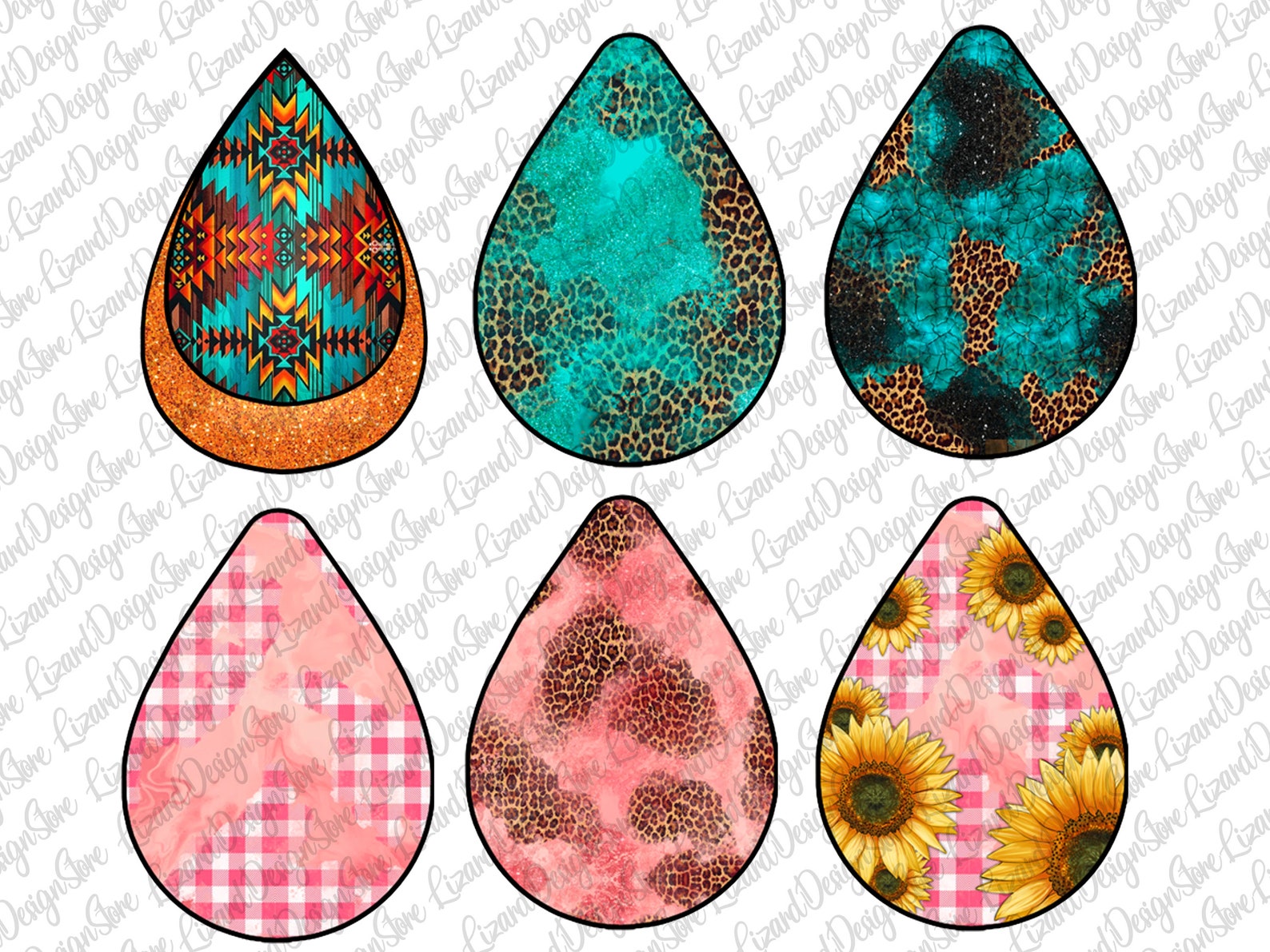 45 Western Tear Drop Earrings Bundle, Digital PNG File, Western ...
