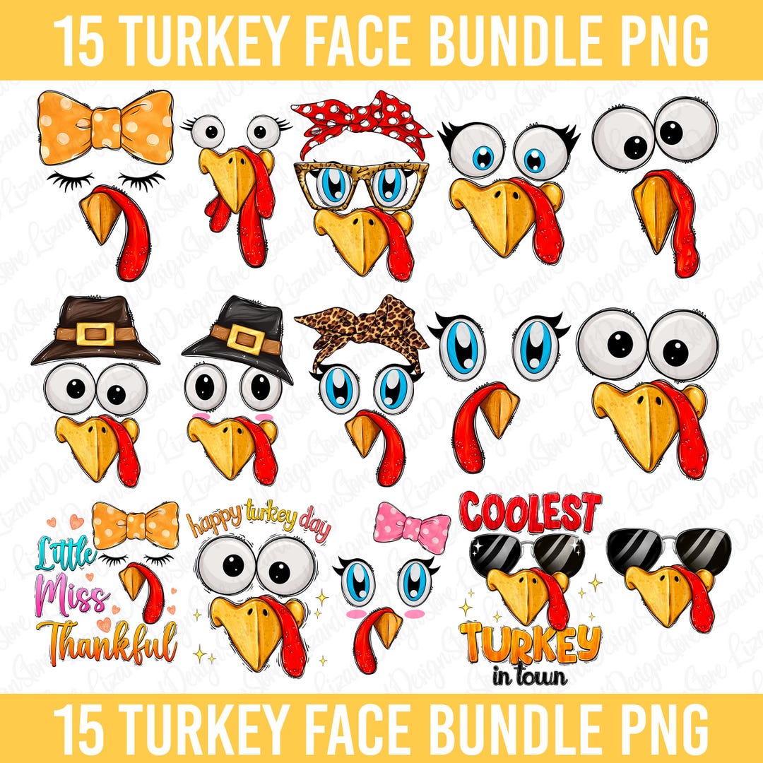 Turkey Face Bundle Png, Turkey Face Png, Happy Thanksgiving Day Bundle ...
