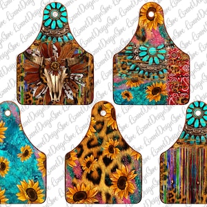 Cow Tag Bundle,serape Leopard Cheetah Sunflower Floral Farm Cow Tag ...