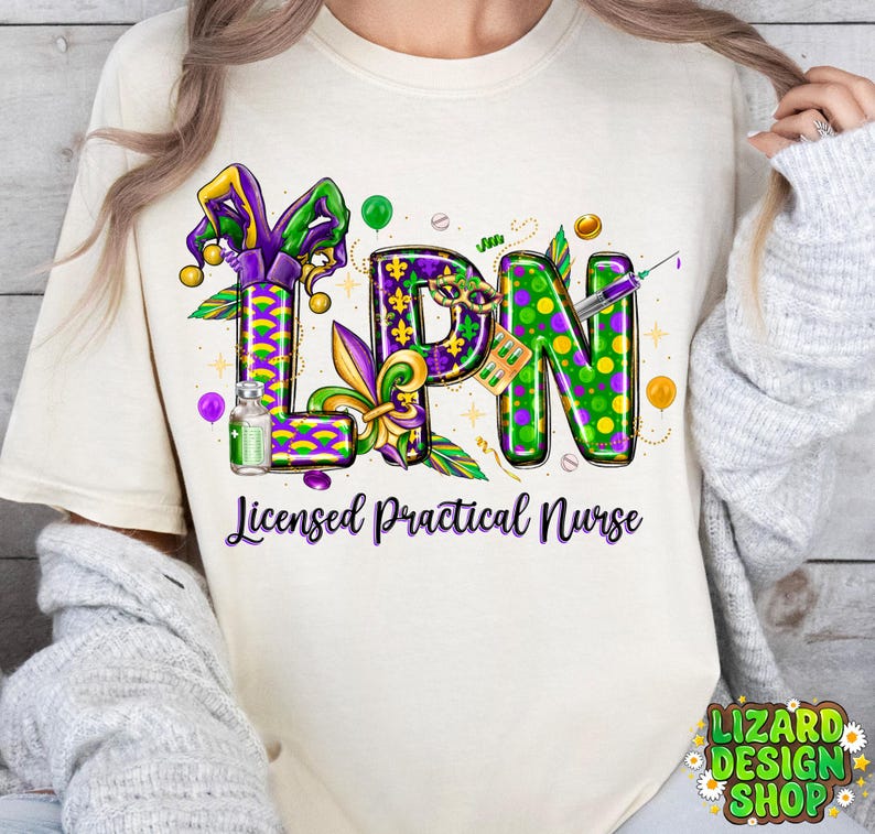 LPN Licensed Practical Nurse Mardi Gras Png Sublimation Design Download ...